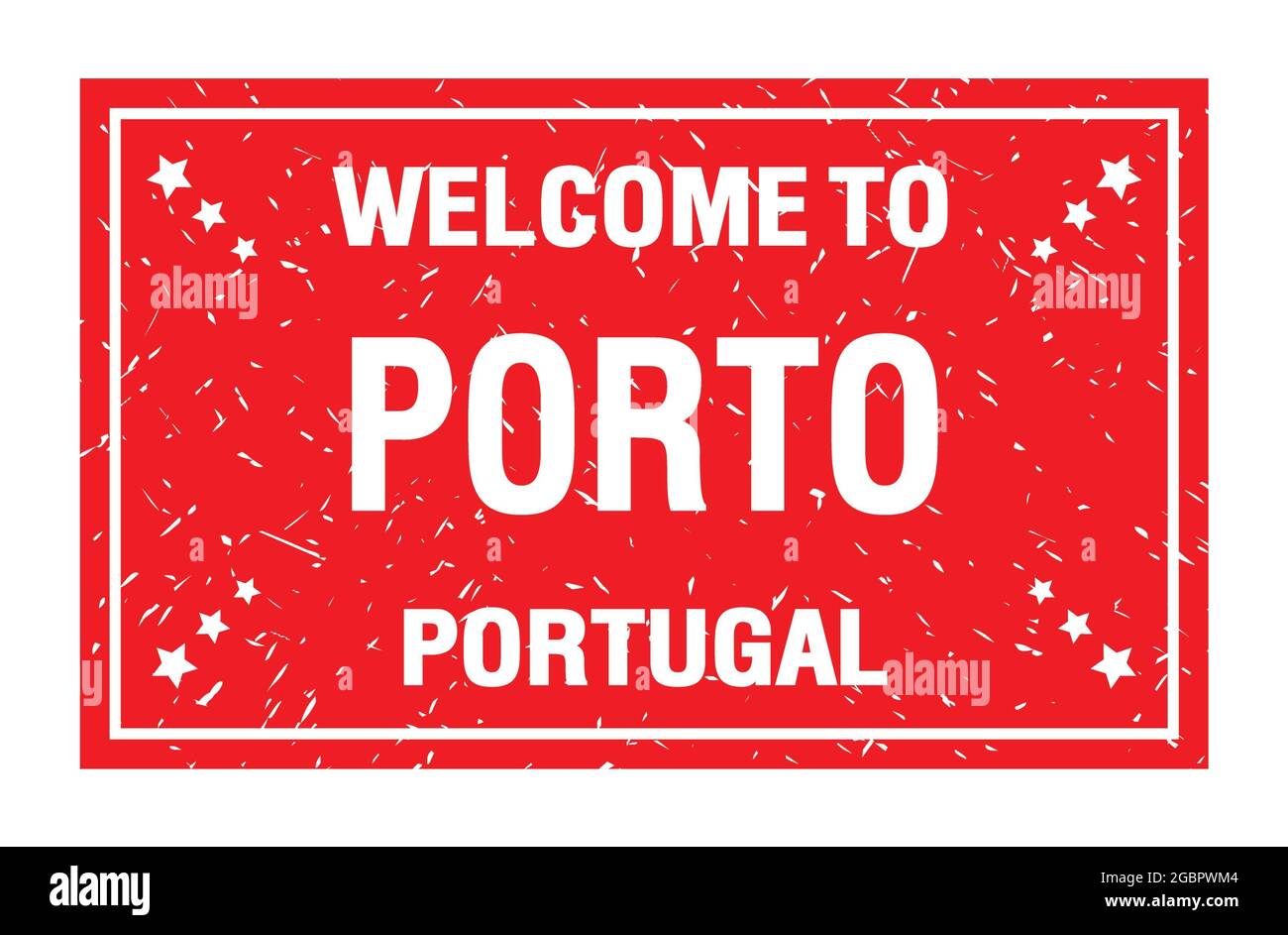 WELCOME TO PORTO - PORTUGAL, words written on red rectangle flag stamp ...