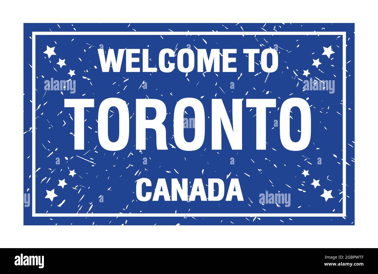 WELCOME TO TORONTO - CANADA, words written on blue rectangle flag stamp ...