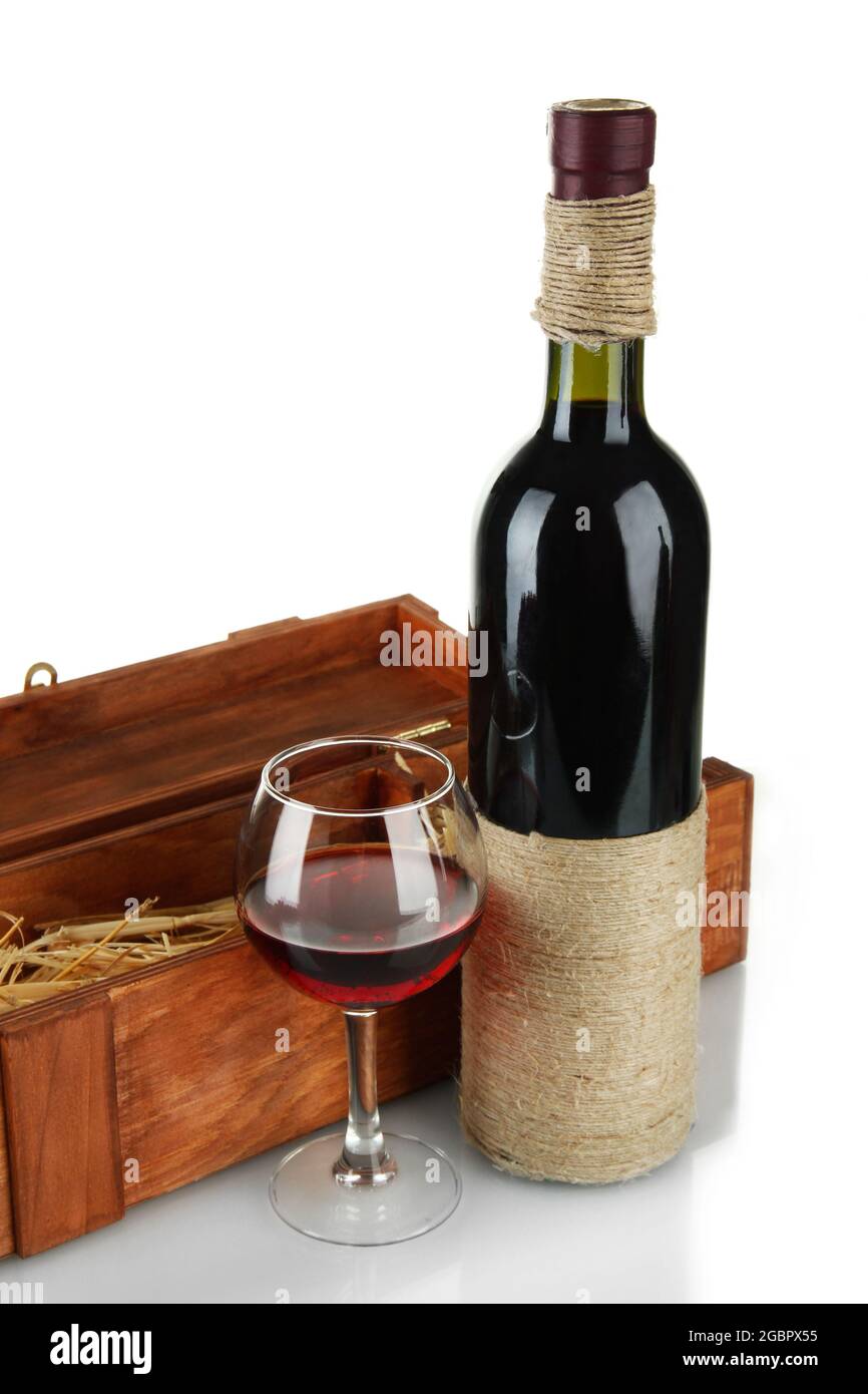Red wine in box isolated on white Stock Photo - Alamy