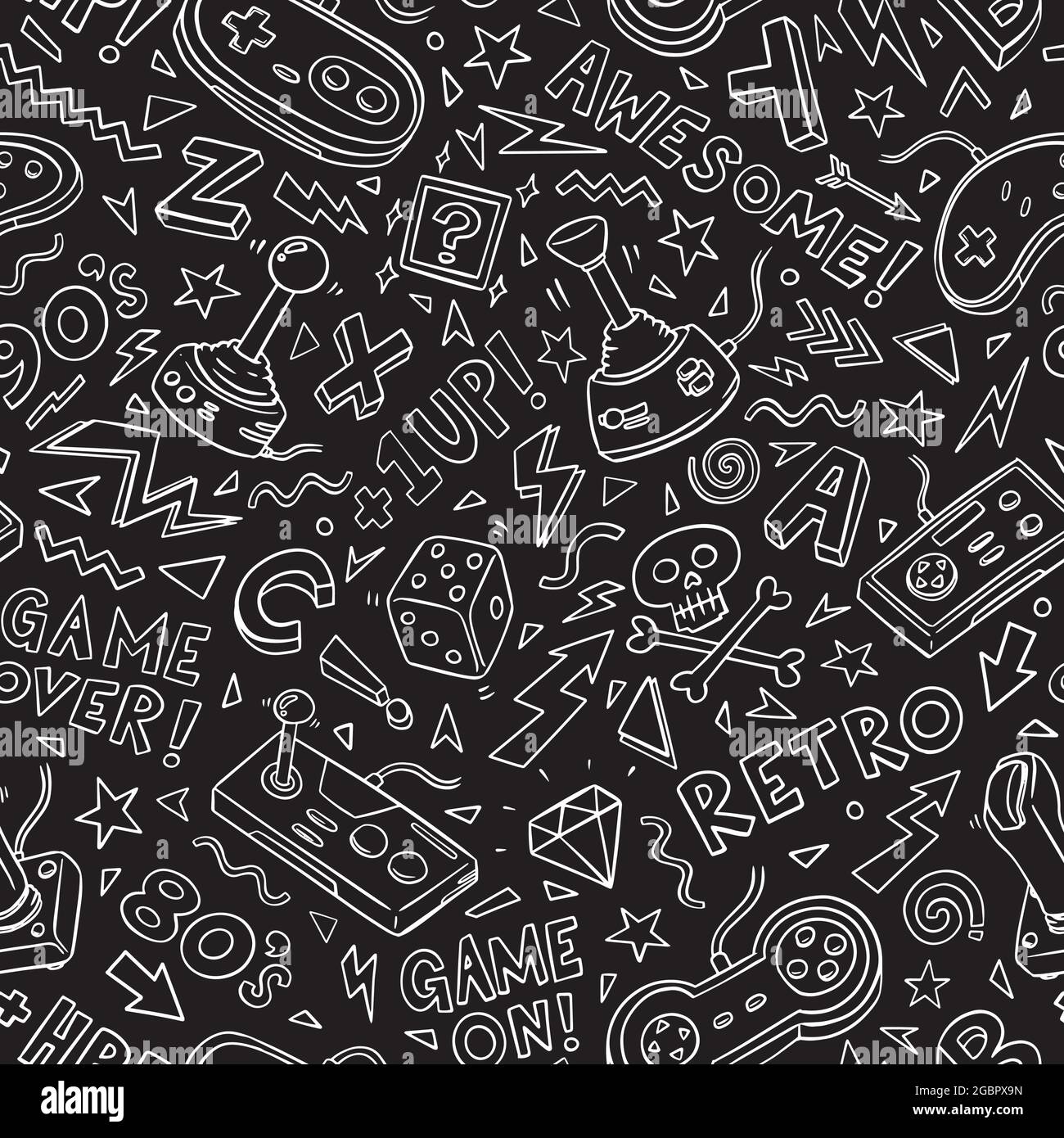 Video Games doodle seamless pattern. Hand drawn vector illustration ... Video Games doodle seamless pattern. Hand drawn vector illustration ...