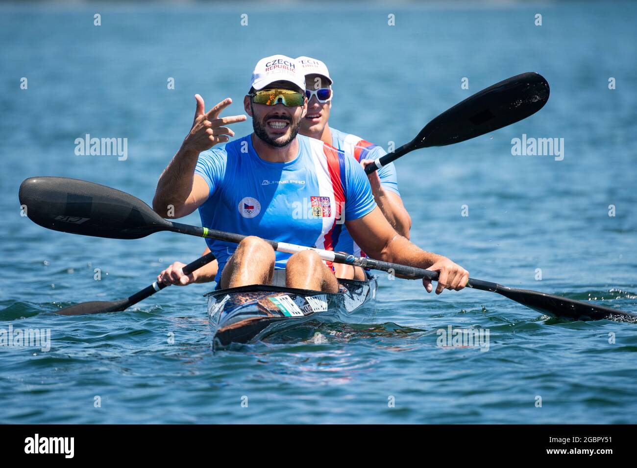 Czech sprint canoeists Josef Dostal, front, and Radek Slouf celebrate ...