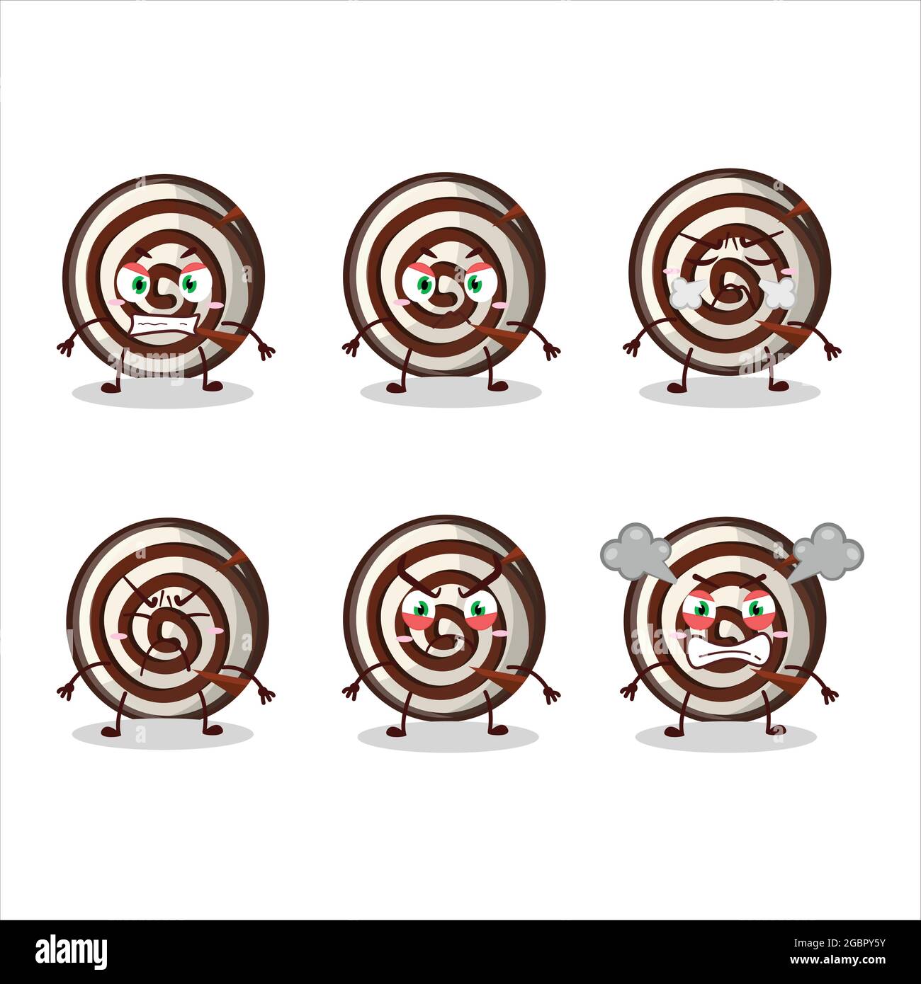 Slice cake cinnamon roll cartoon character with various angry ...