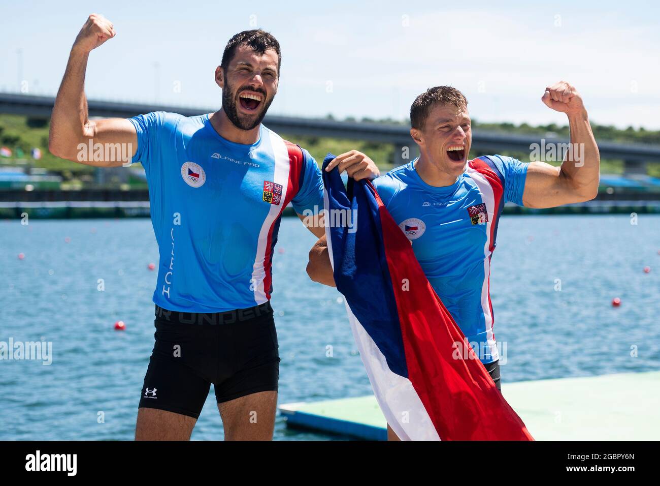 Czech sprint canoeists Josef Dostal, front, and Radek Slouf celebrate ...