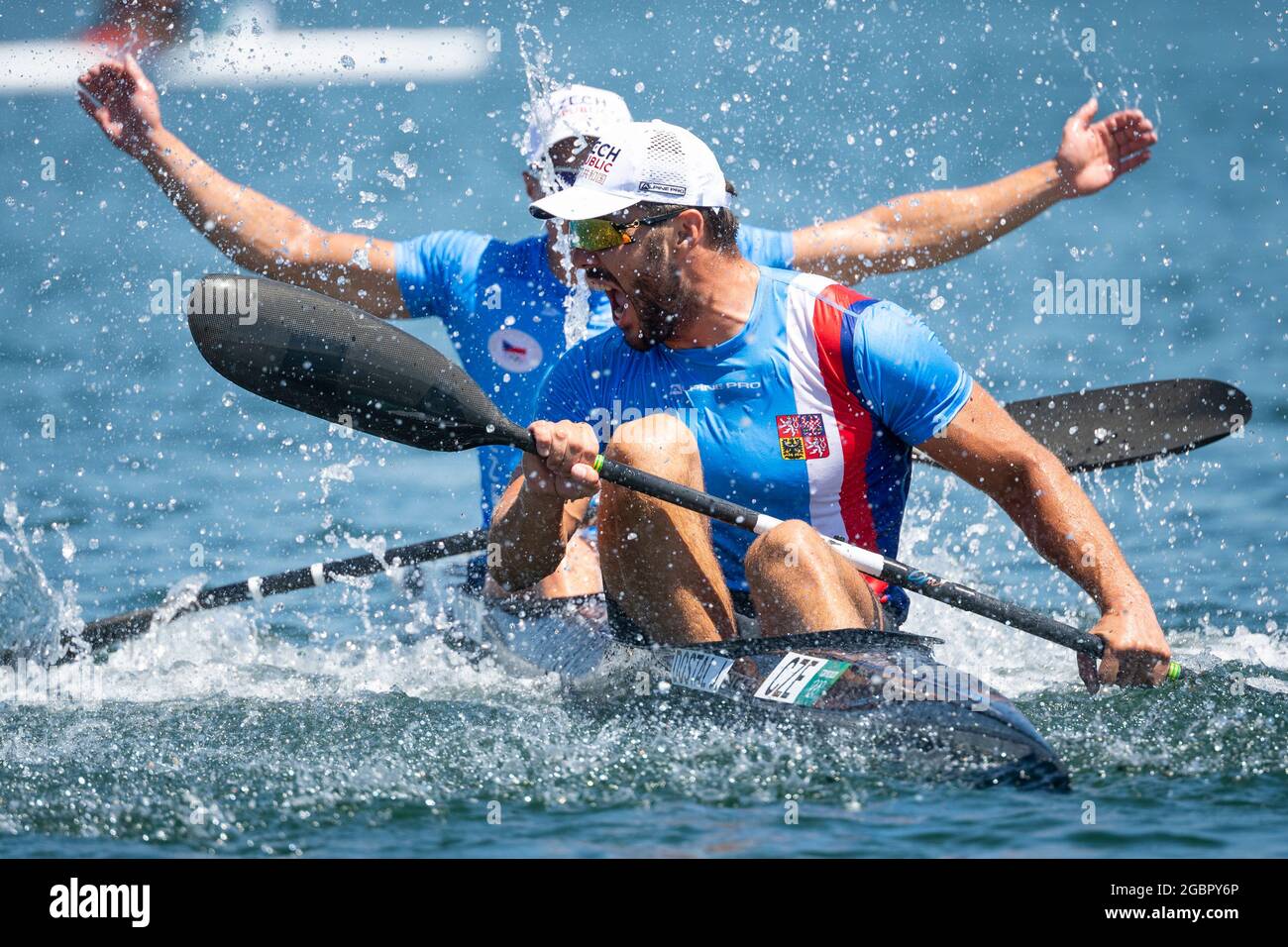 Czech sprint canoeists Josef Dostal, front, and Radek Slouf celebrate ...