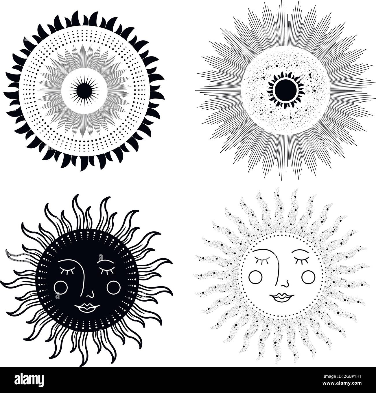 Set of sun. Alchemy mystical magic elements for prints, posters, illustrations and patterns ...