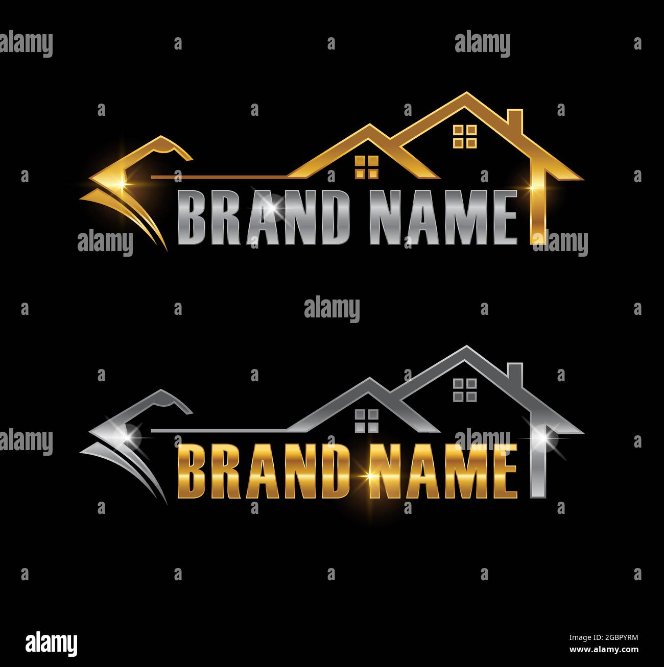 A vector Set Illustration of Golden and Silver Home and Money Sign ...