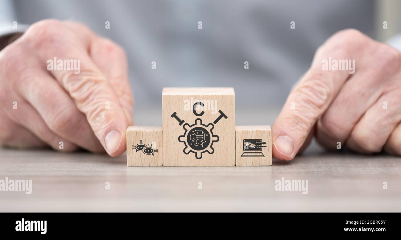 Wooden blocks with symbol of ict concept Stock Photo - Alamy