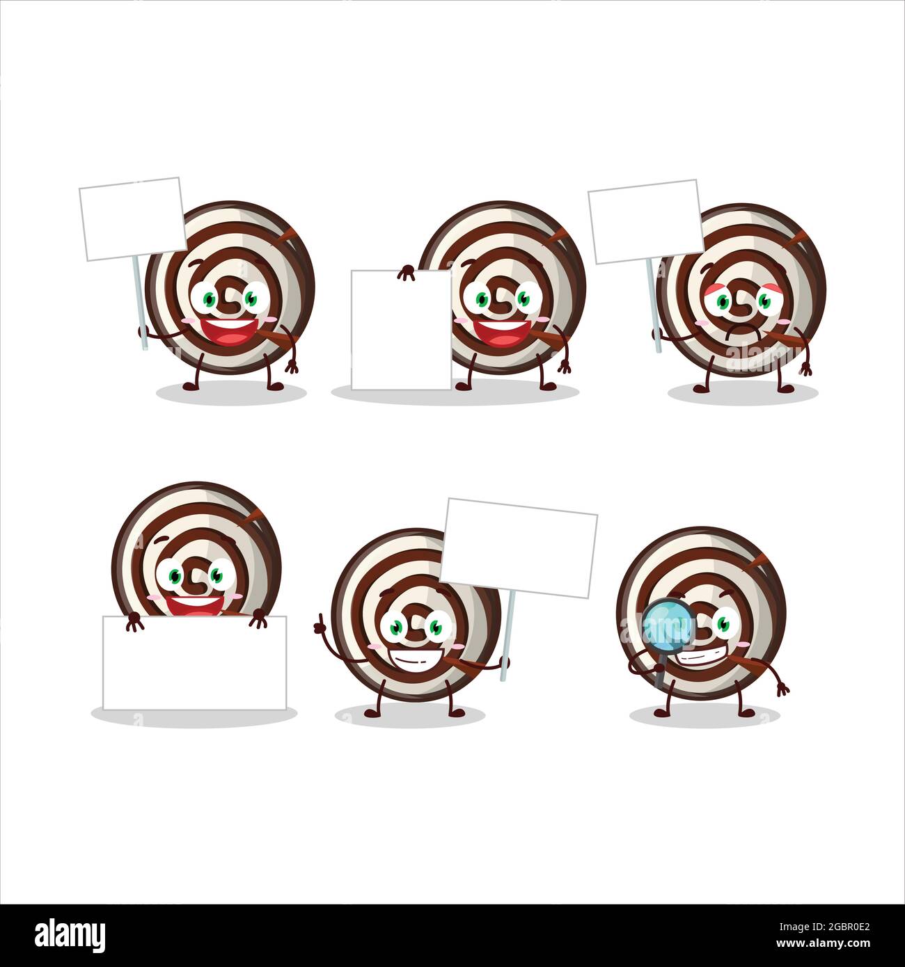 Slice cake cinnamon roll cartoon character bring information board ...