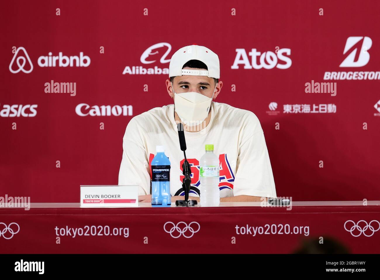Tokyo, Japan, 5 August, 2021. Devin Booker of Team United States speaks ...
