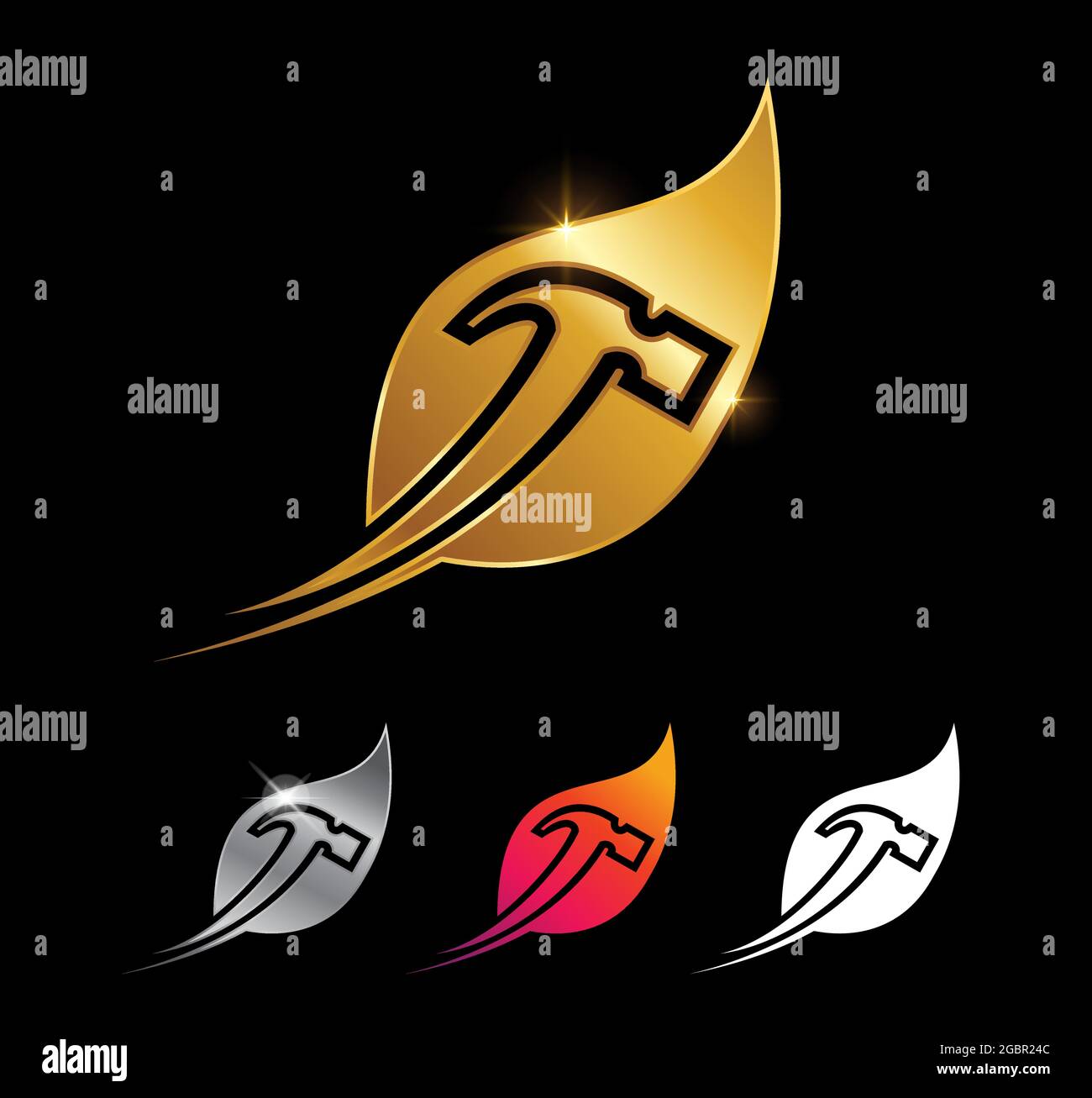 A vector Illustration set of Golden Hammer and Leaf Sign Stock Vector ...