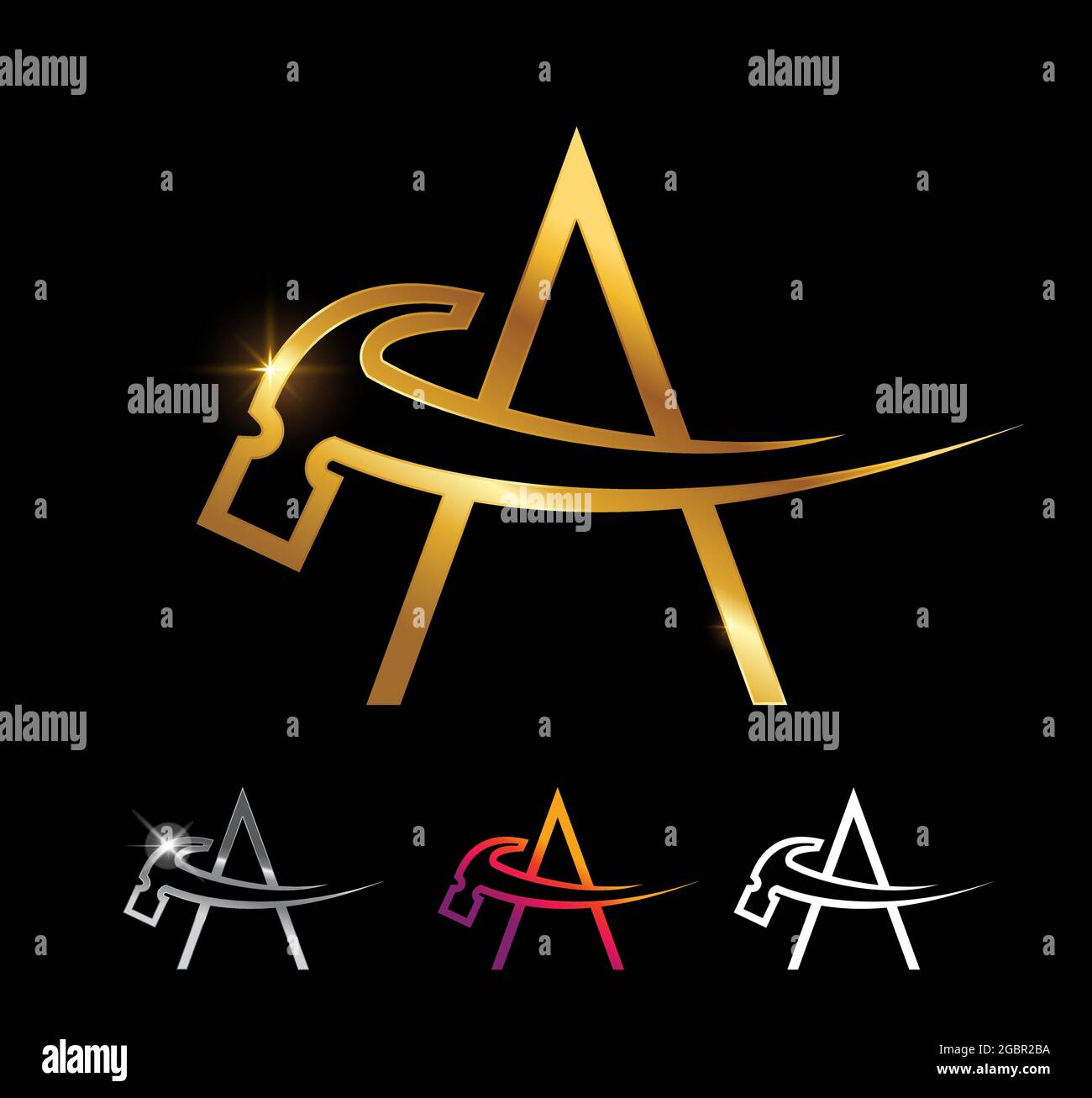 A vector Illustration set of Golden Monogram Hammer Letter A Stock ...