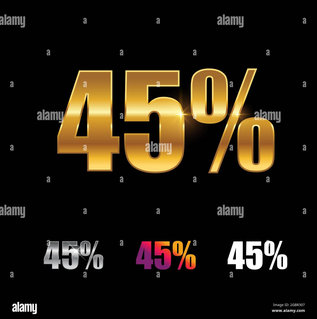 A Vector Illustration set of Golden and Silver 45 Percent Sign Stock ...
