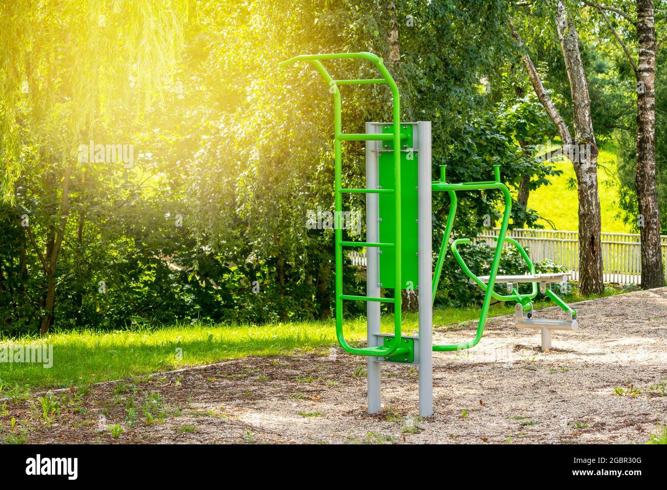 Health training equipment on the public park. Sports ground for sports ...