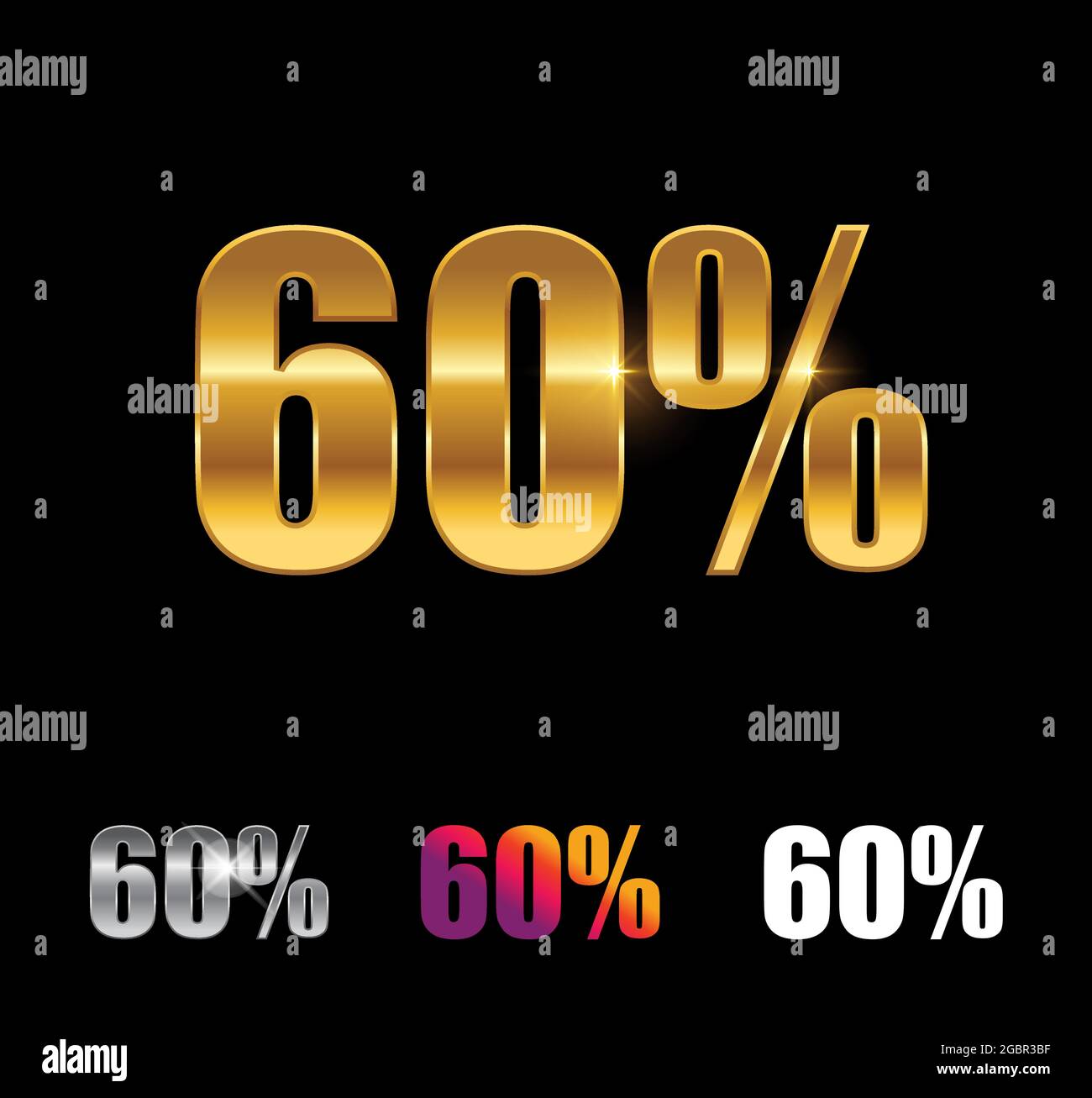 A vector Illustration set of Golden and Silver 60 Percent Sign Stock ...
