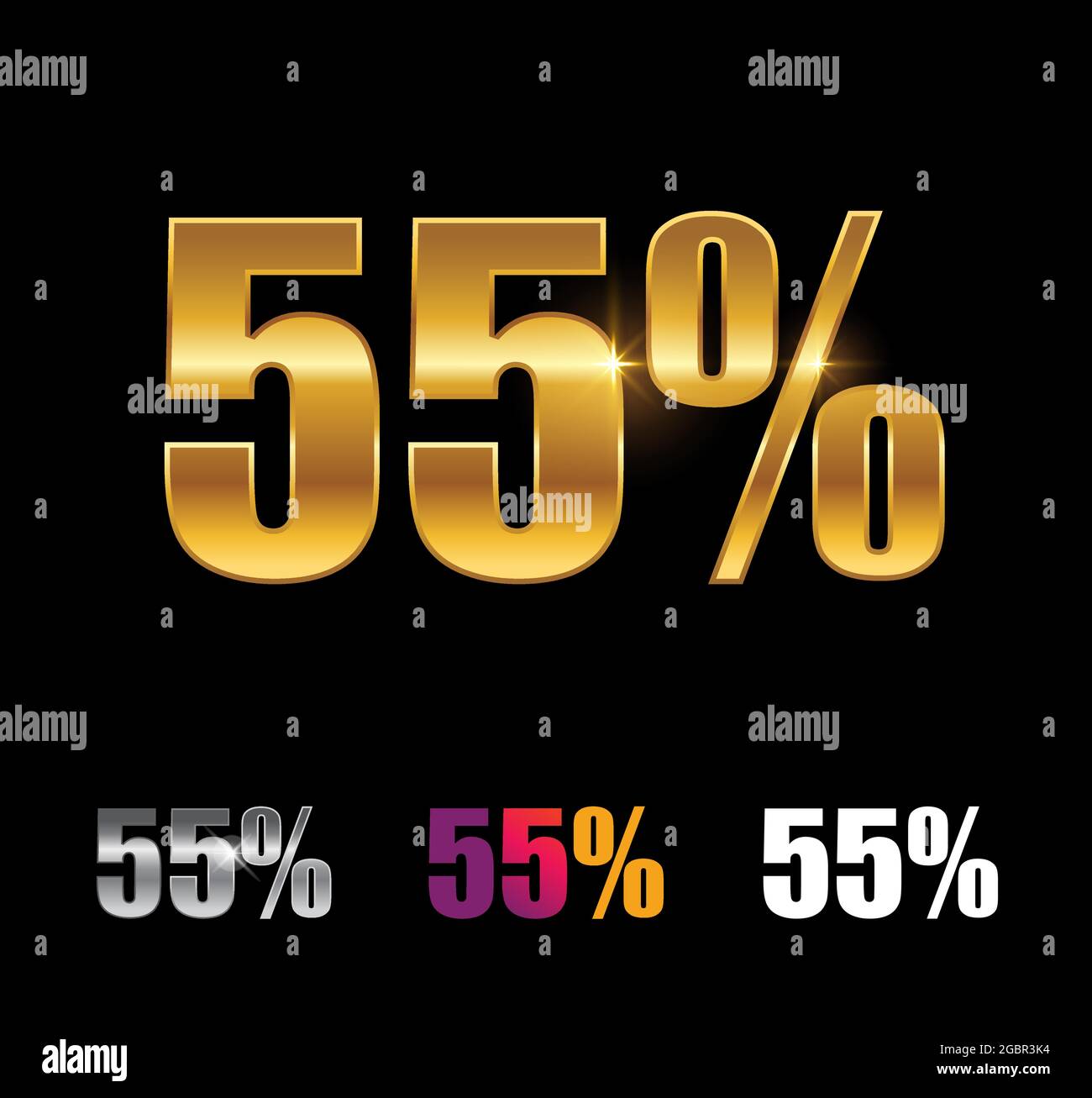 A vector Illustration set of Golden and Silver 55 Percent Sign Stock ...
