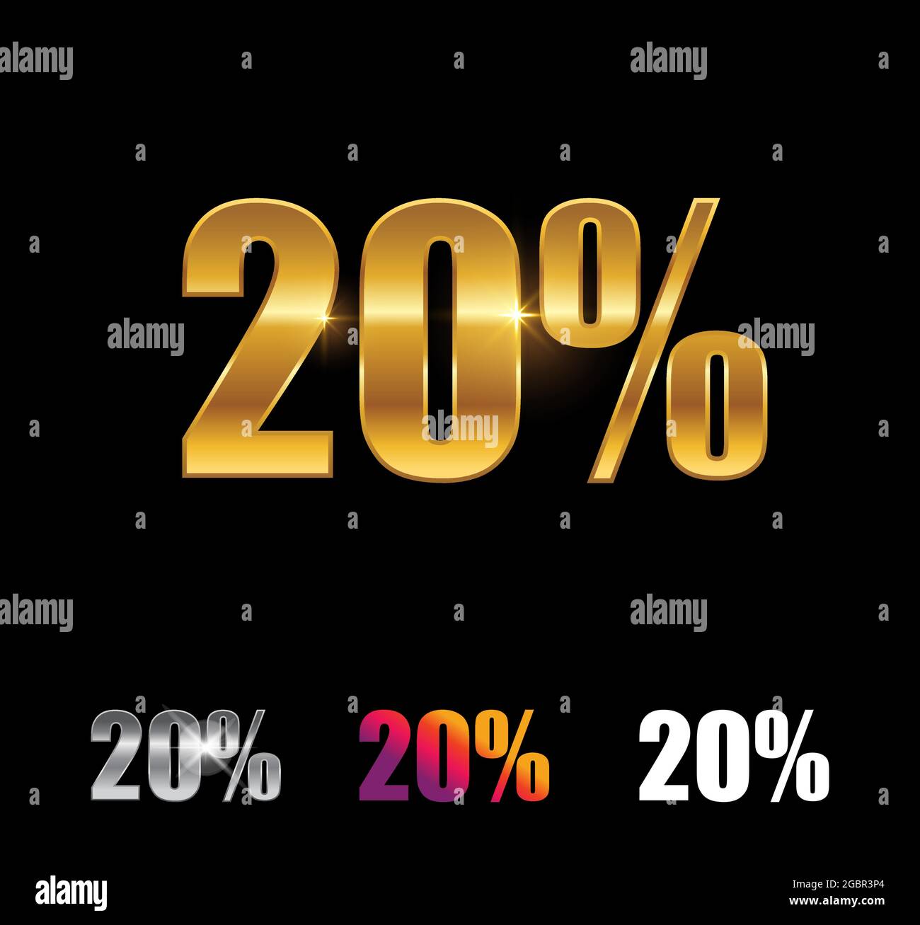 A vector Illustration Set of Golden and Silver 20 percent sign Stock ...