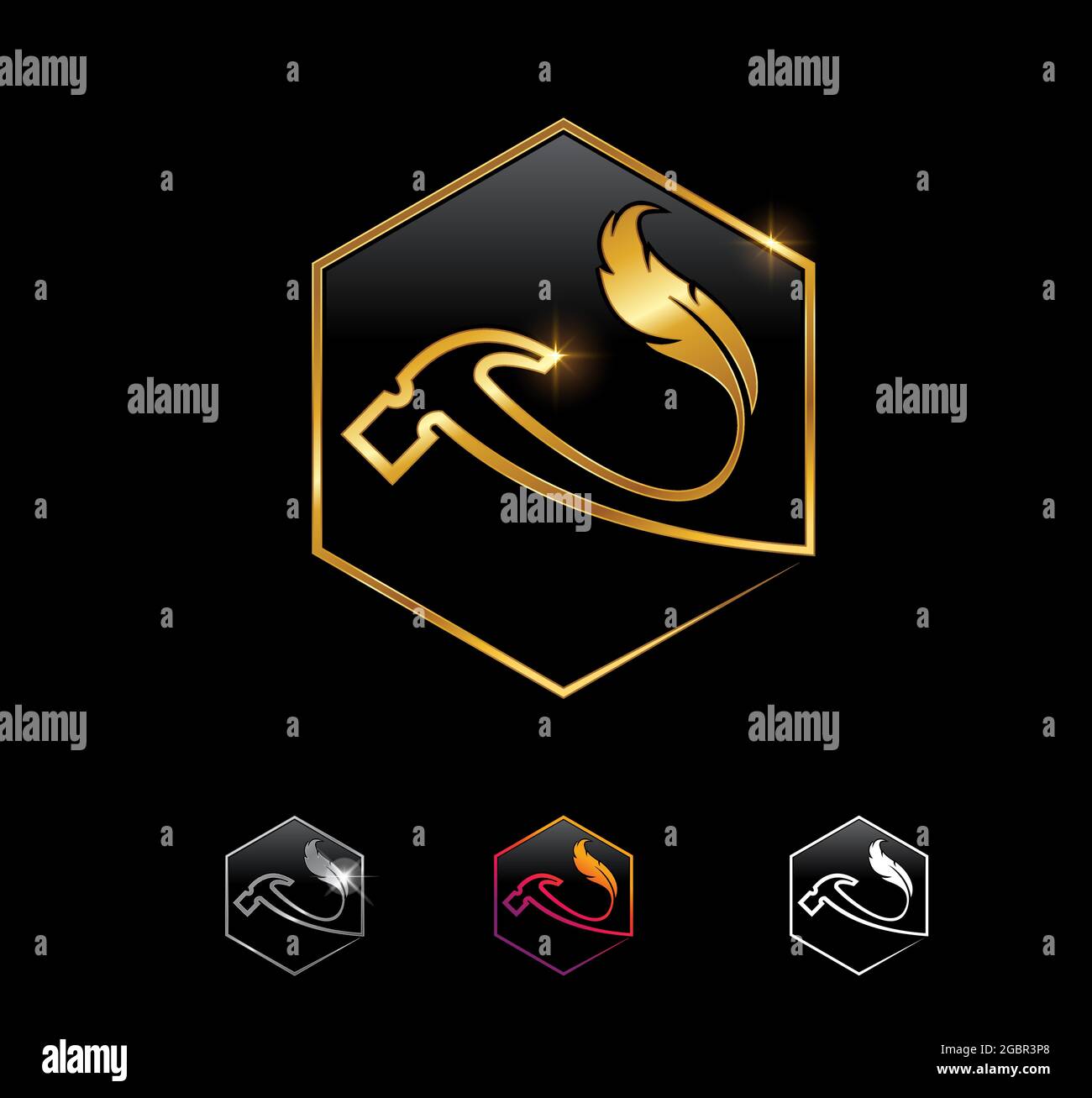 A vector Illustration set of Golden Hammer and Feather Vector Sign ...