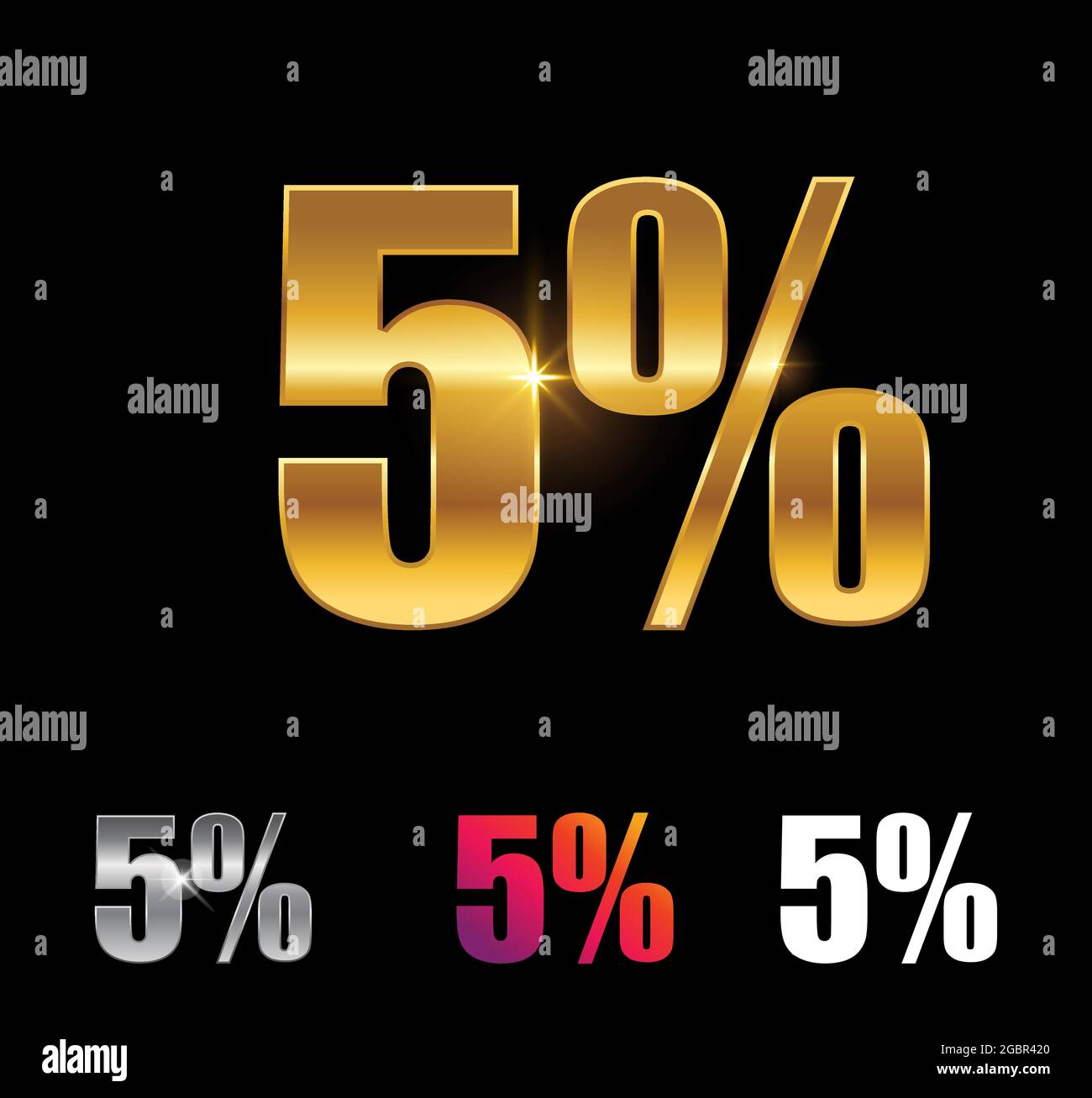 A Vector Illustration set of Golden and Silver 5 percent sign Stock ...