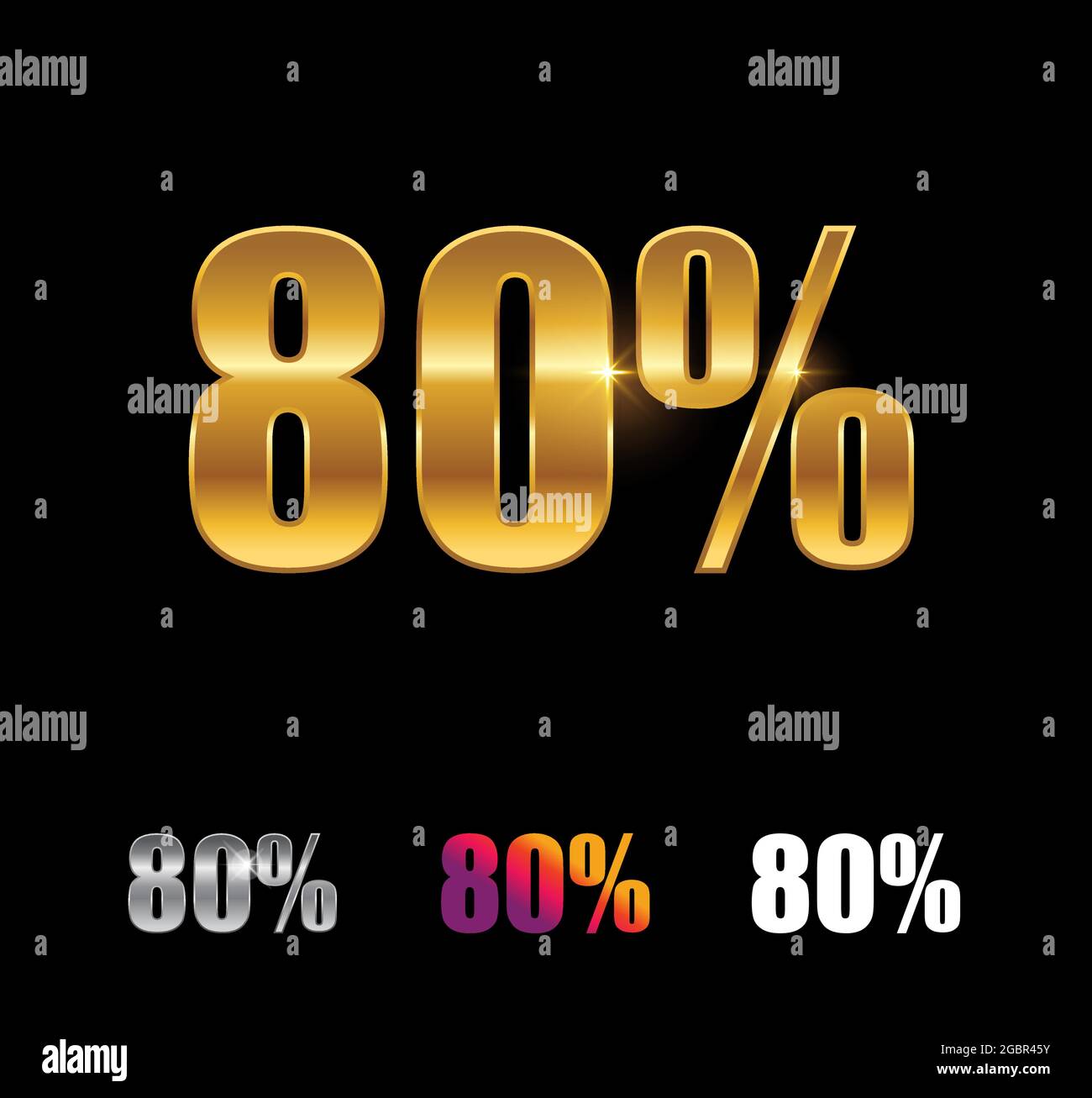 A vector Illustration Set of Golden and Silver 80 Percent Sign Stock ...