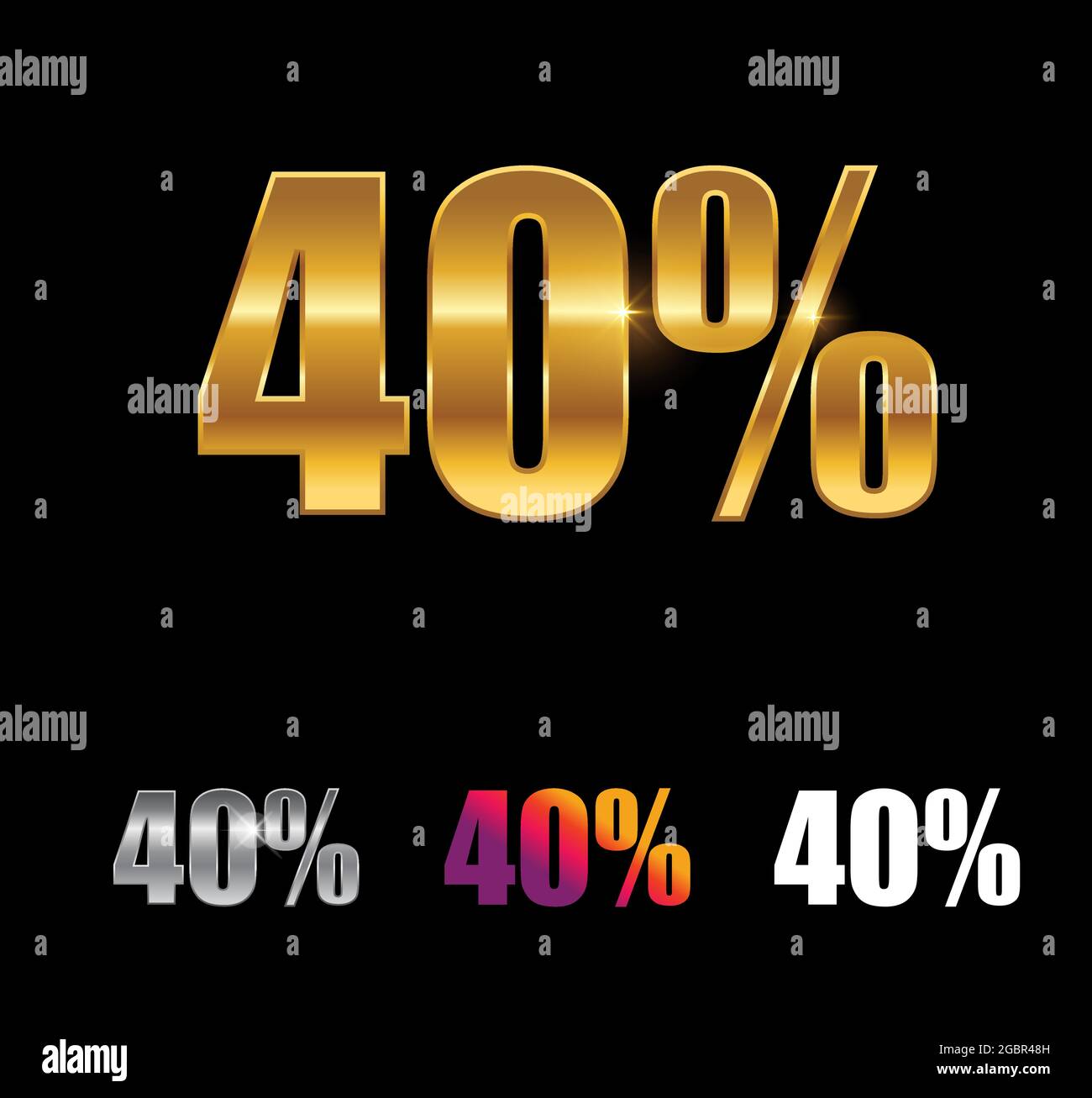 A vector Illustration Vector Set of Golden and Silver 40 Percent Sign ...