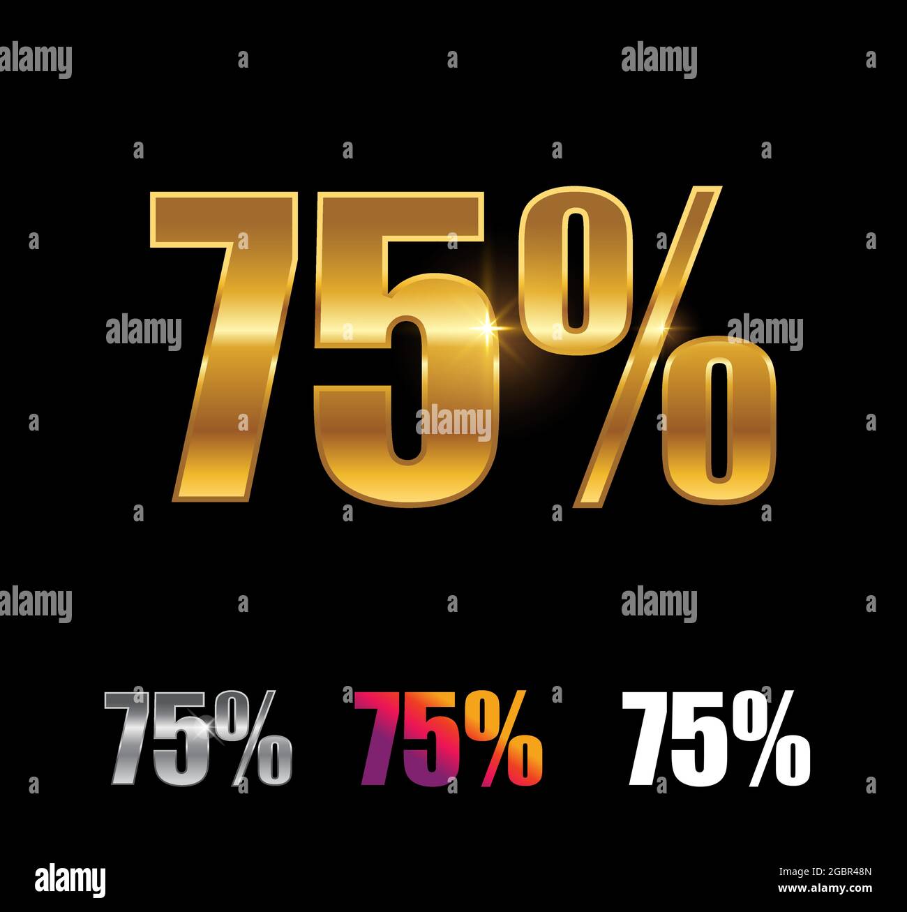 A Vector Illustration set of Golden and Silver 75 Percent Sign Stock ...