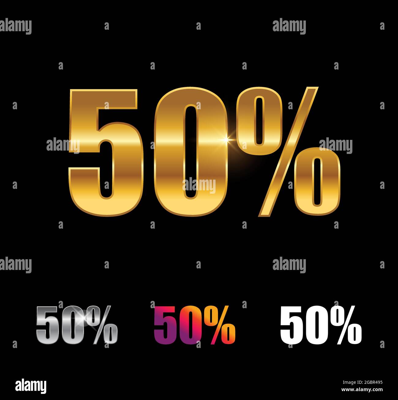 A vector Illustration set of Golden and Silver 50 Percent Sign Stock ...