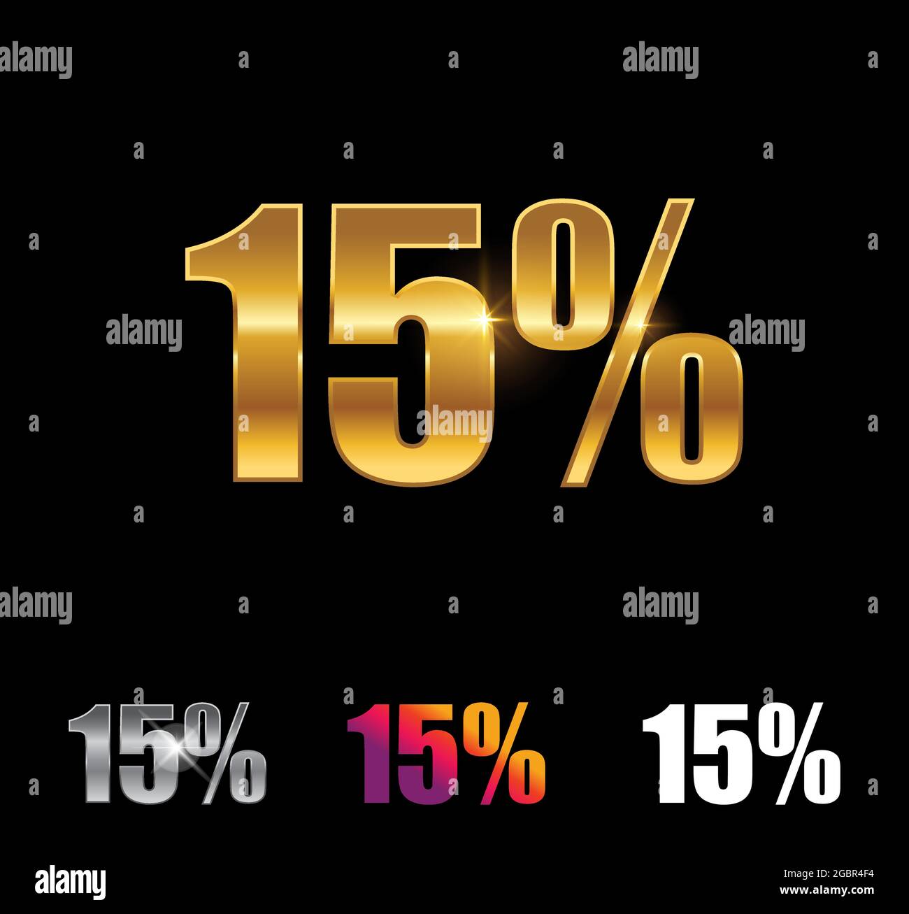 A Vector Illustration set of Golden and Silver 15 percent sign Stock ...