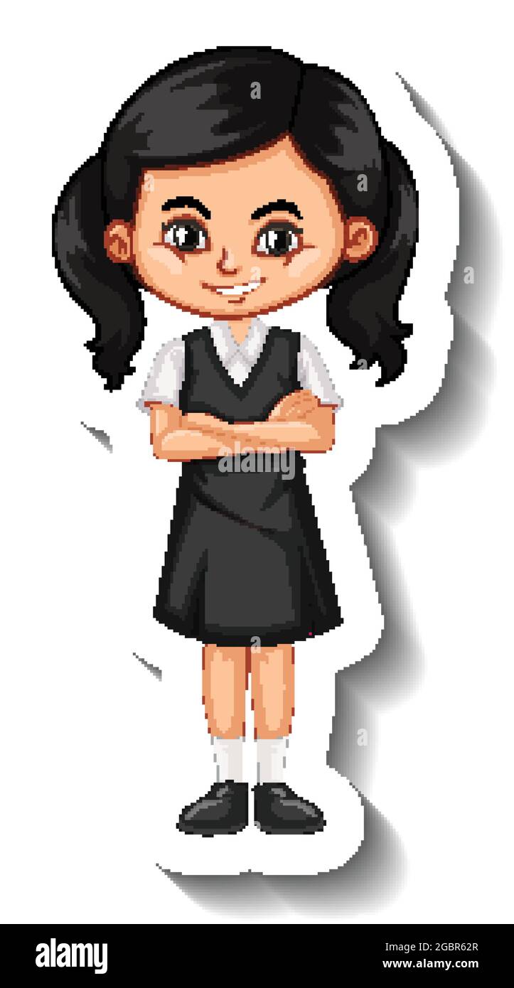 A sticker template with a student girl in school uniform illustration ...