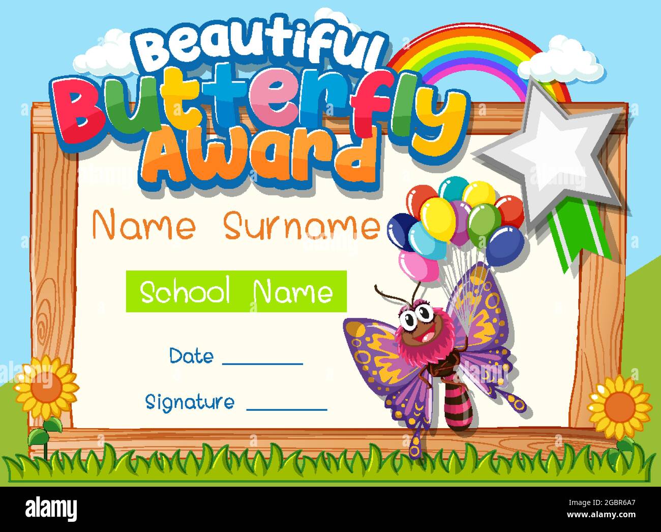 Certificate template with Beautiful Butterfly Award illustration Stock ...