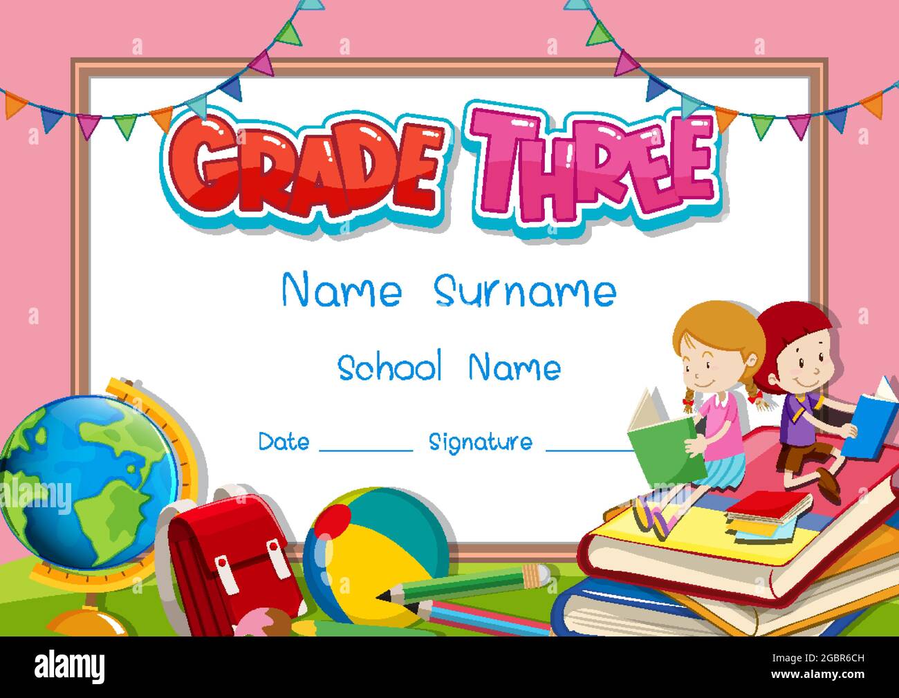 Grade three diploma or certificate template illustration Stock Vector ...