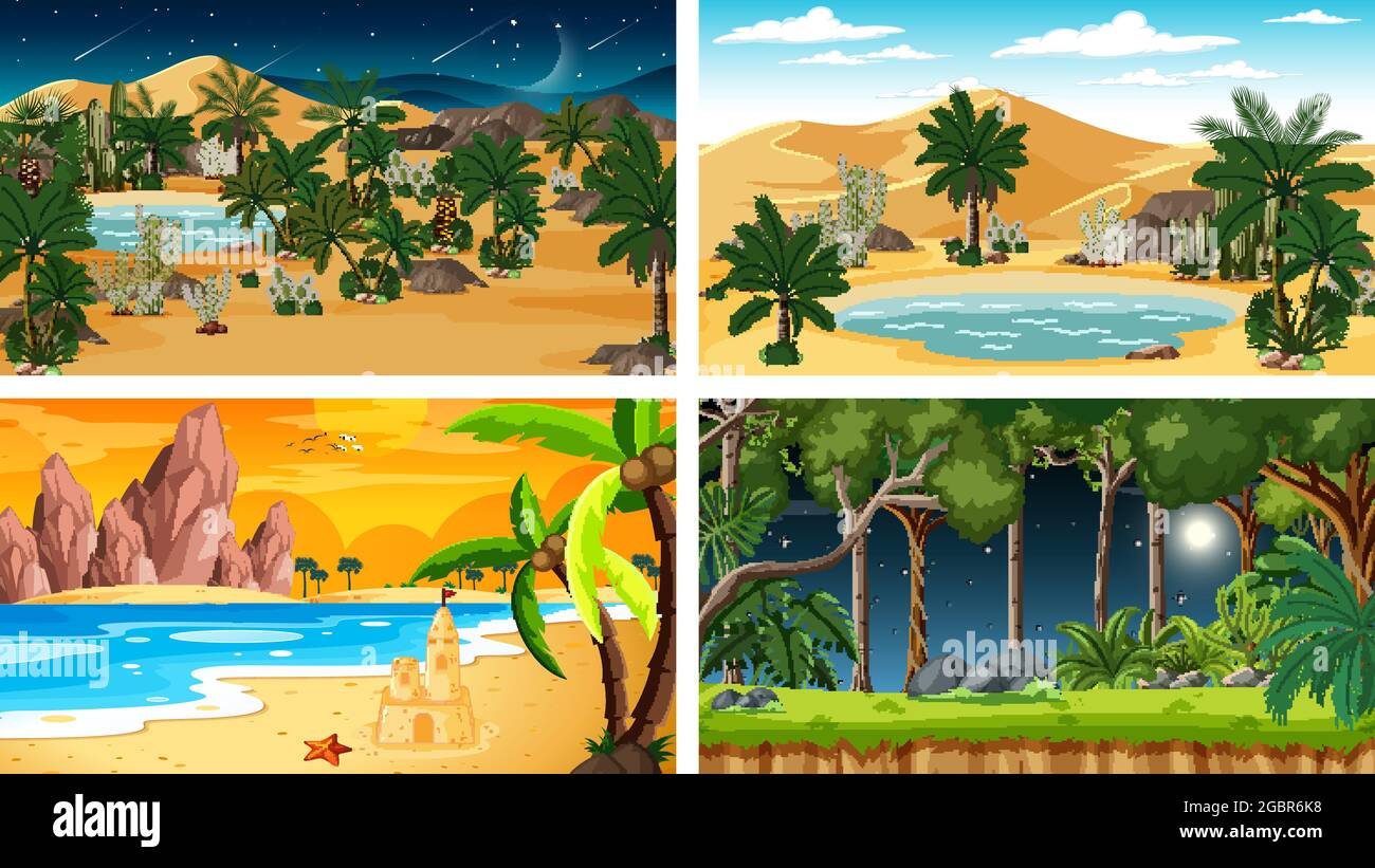 Four different nature horizontal scenes illustration Stock Vector Image ...