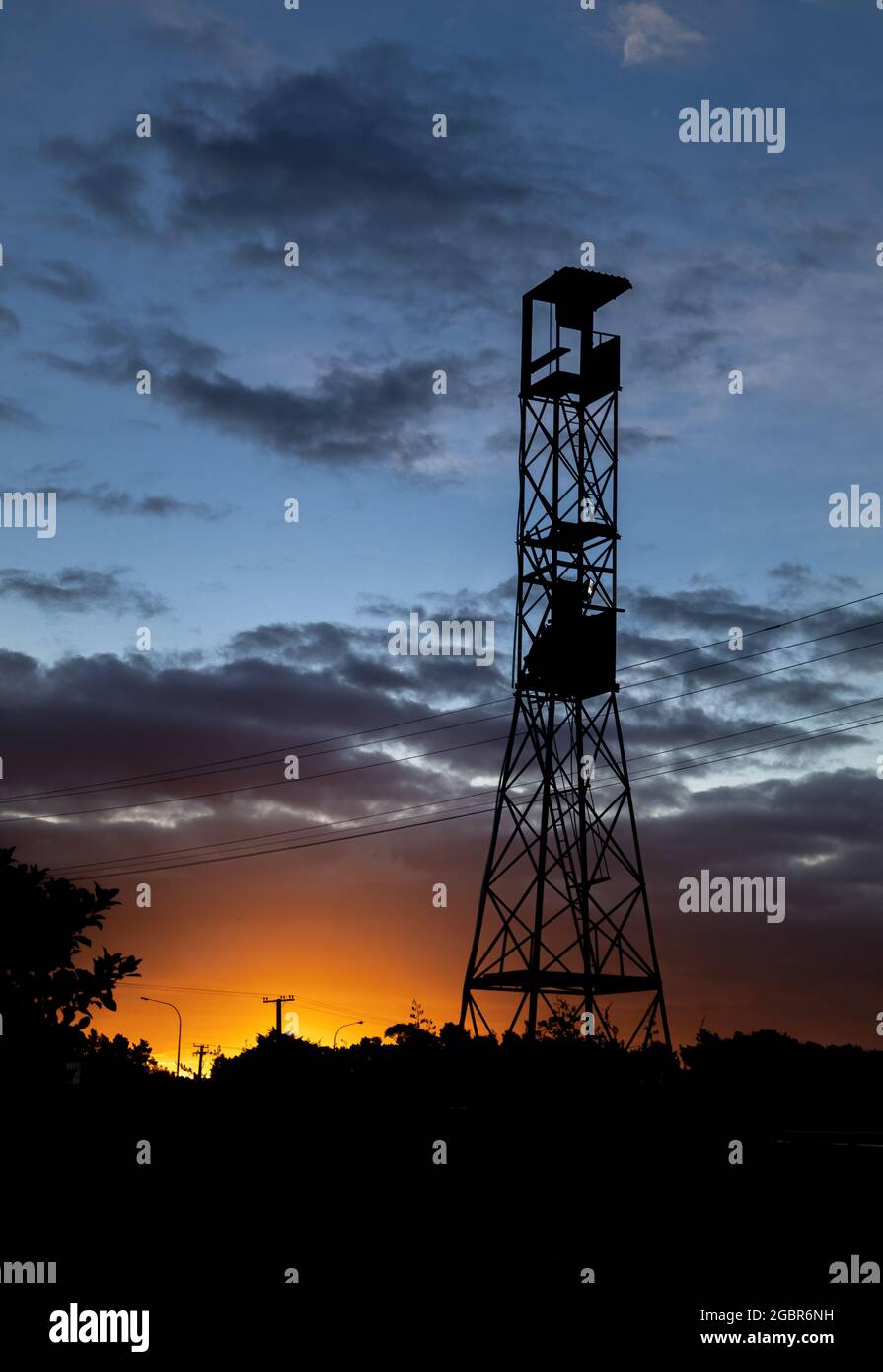 Steel frame lookout tower used at race tracks Stock Photo - Alamy