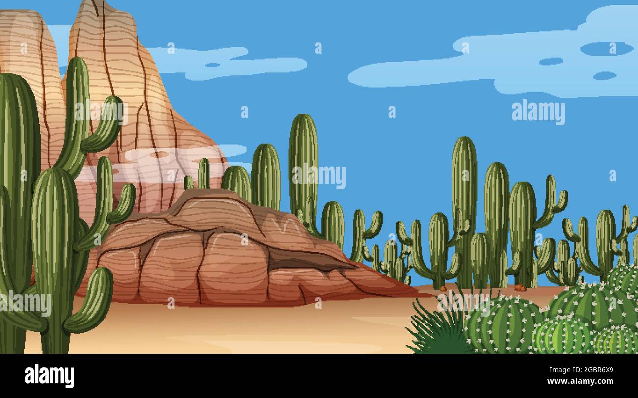 Desert forest landscape at daytime scene with various desert plants ...