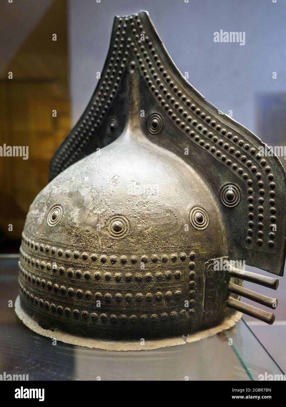 Ancient Etruscan crested bronze helmet - Tarquinia National ...