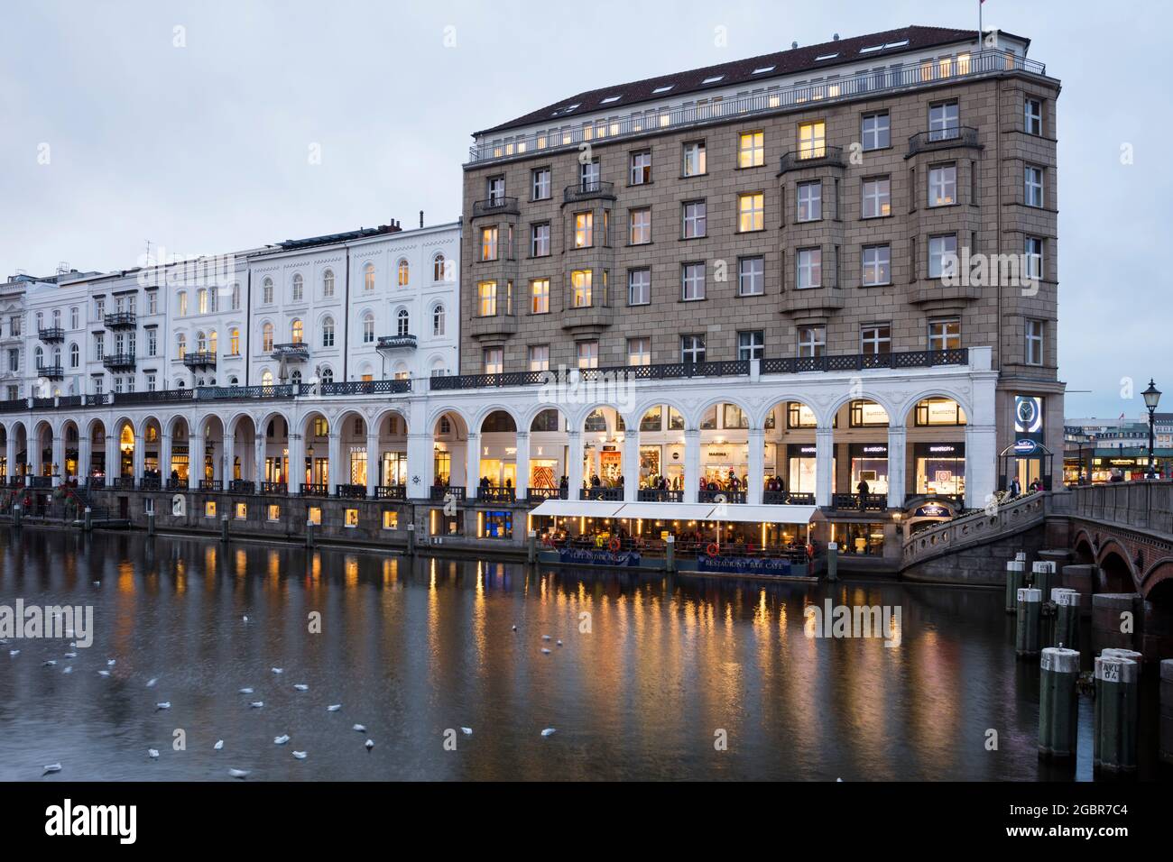 geography / travel, Germany, Hamburg, Inner Alster, arcade, twilight ...