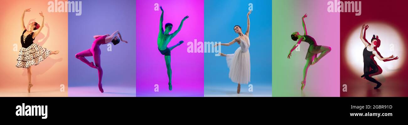 Collage of portraits of female ballet dancers, ballerinas dancing ...