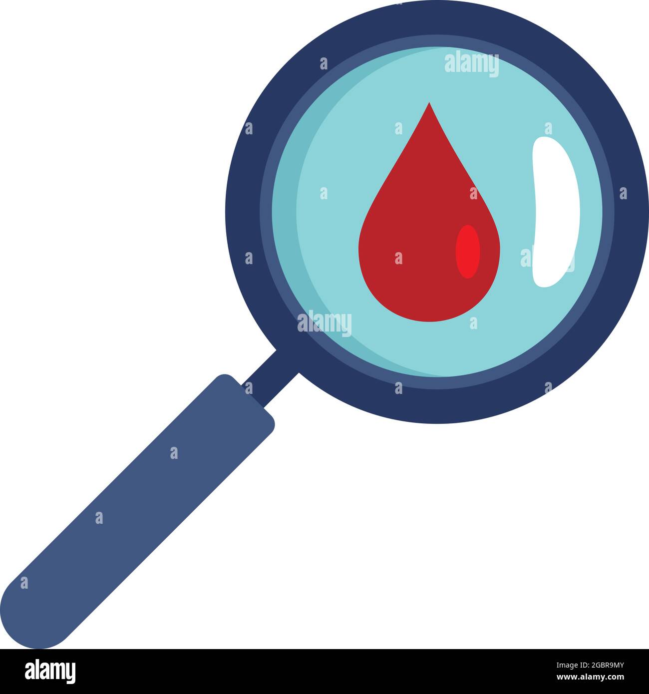 Blood drop under magnifier icon. Flat illustration of blood drop under ...