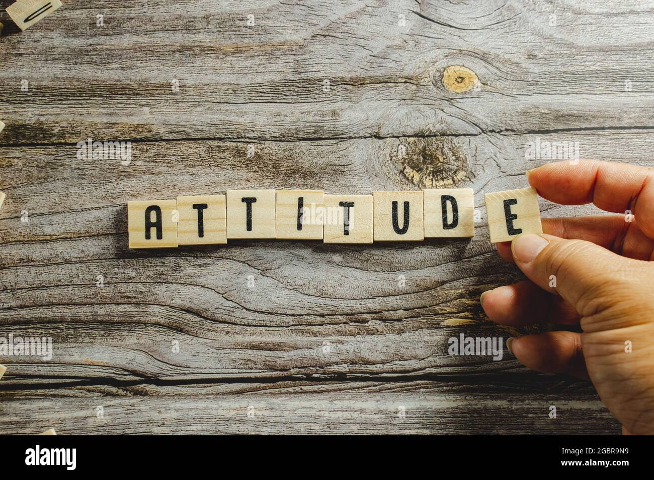 Attitude Word In Wooden Cube Stock Photo - Alamy