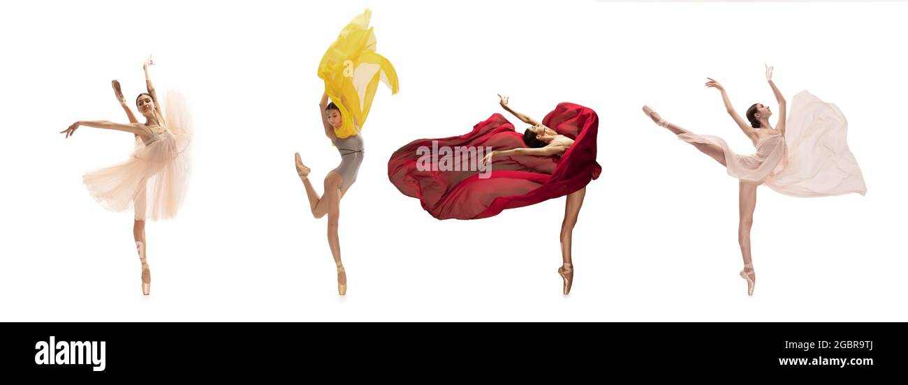 Collage of portraits of one young beautiful female ballet dancer in ...