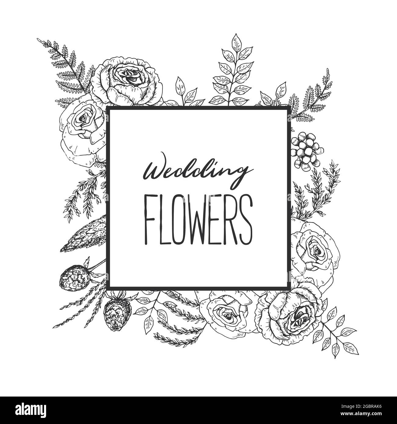 Hand drawn botany frame with hand drawn elements. Design for logo ...