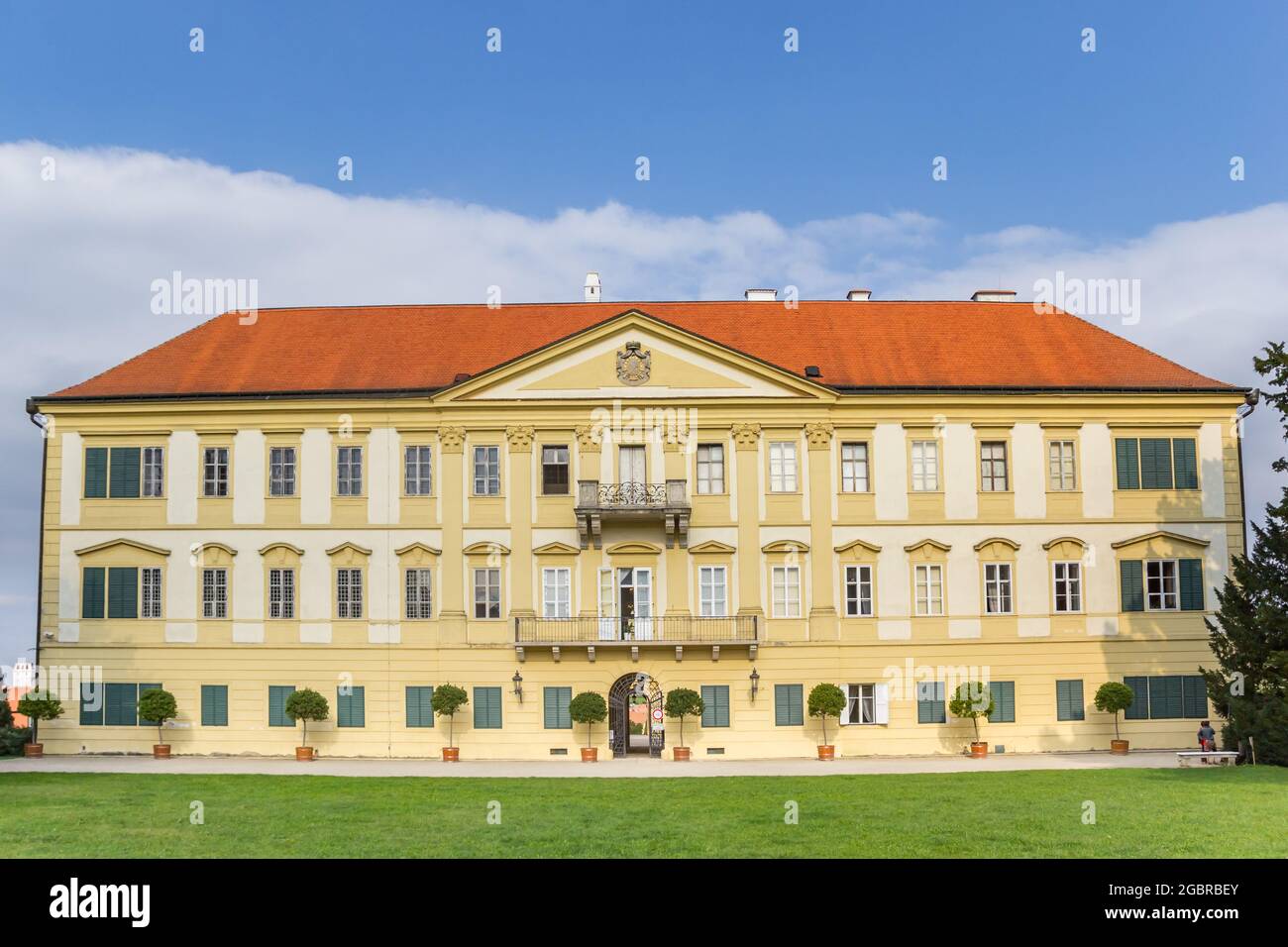 Front facade of the historic castle in Valtice, Czech Republic Stock ...