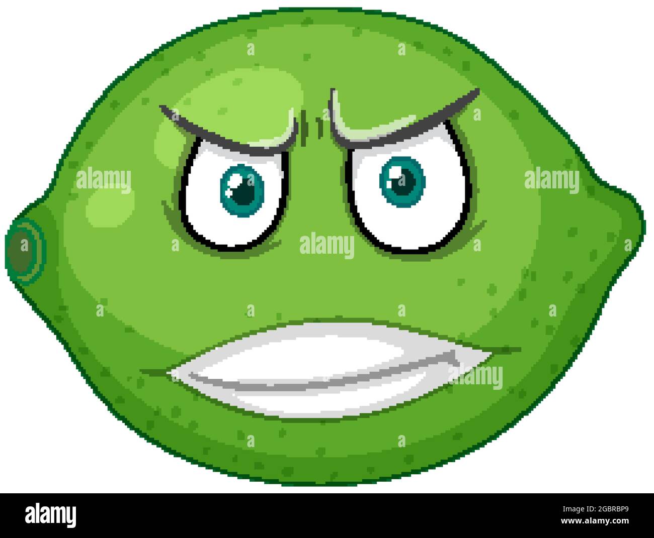 Green lemon cartoon character with angry face expression on white ...