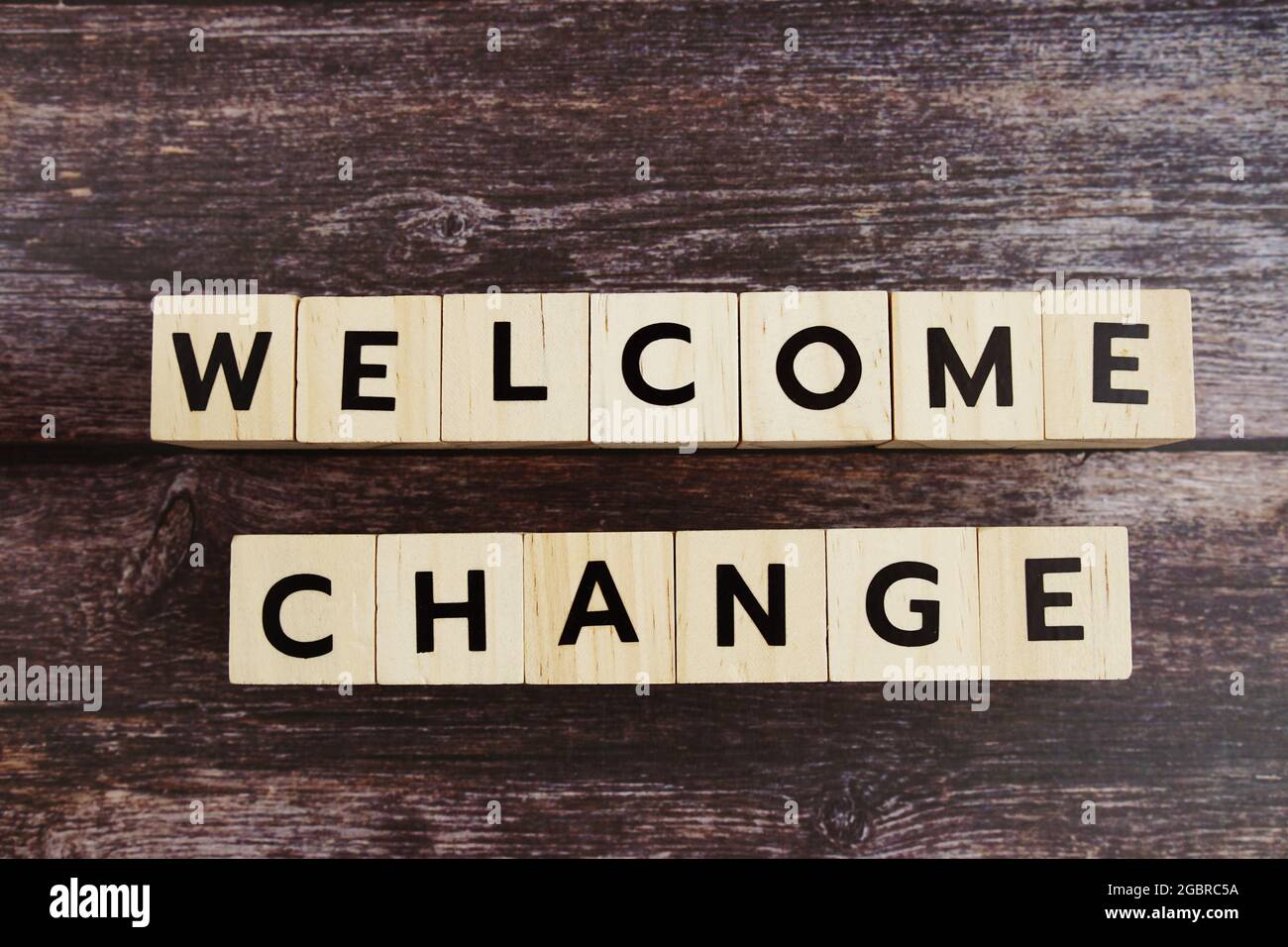 Welcome change alphabet letters on wooden background Stock Photo - Alamy