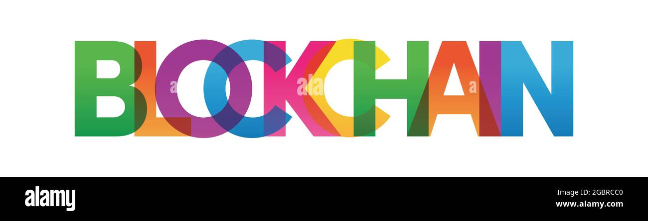 BLOCKCHAIN word vector illustration. Colored rainbow text. Vector ...