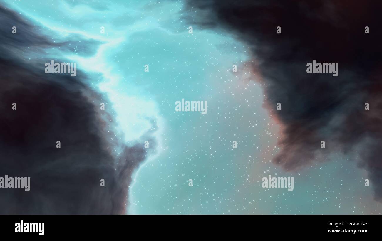Digital illustration of a blue and black intergalactic nebula with ...