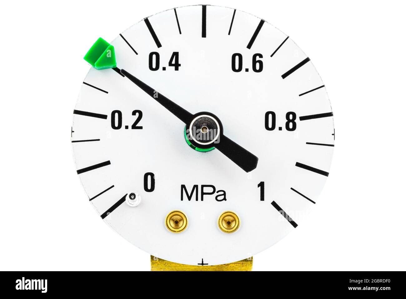 A macro photo of a pressure gauge scale to 1 Mpa showing a pressure of ...