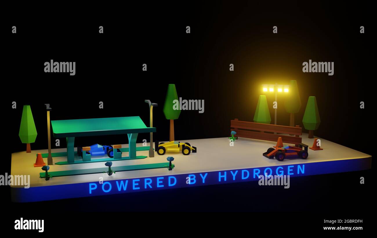 3D render of a cartoon parking lot platform with the phrase "Powered by ...