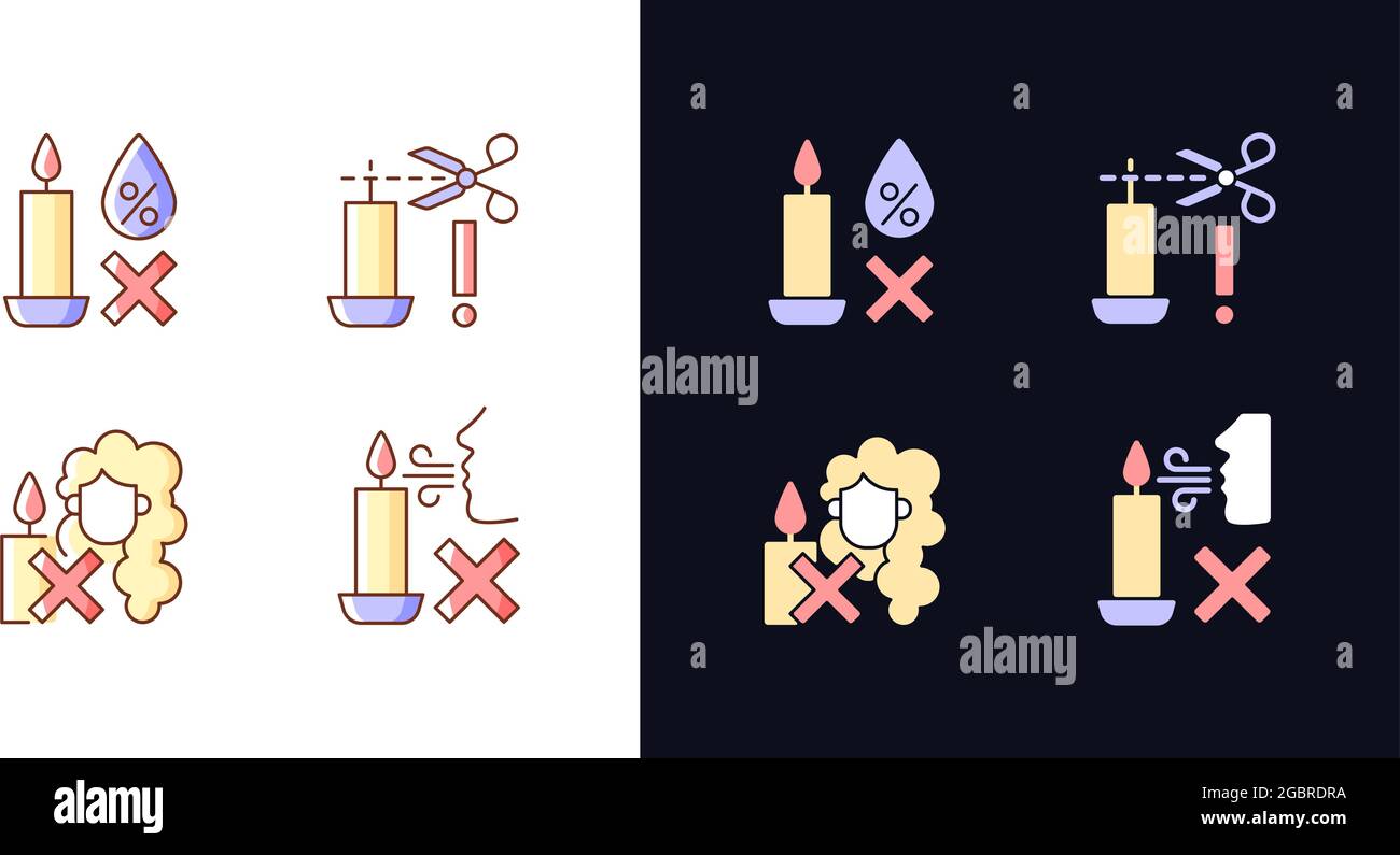 Candle safety warning light and dark theme RGB color manual label icons ...