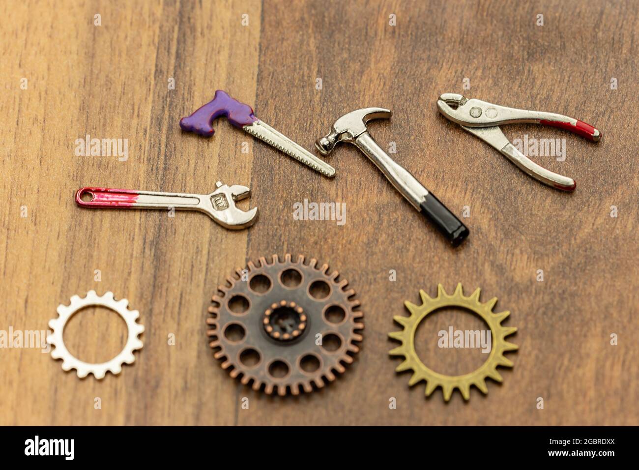 Crafting concept: Close-up of miniature crafting tools Stock Photo - Alamy