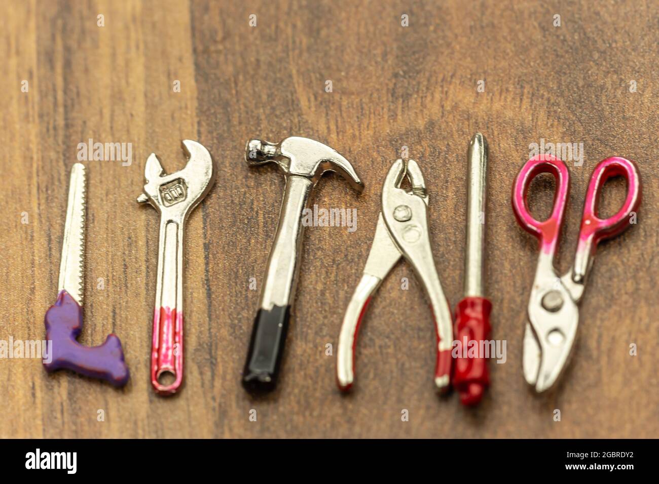 Crafting concept: Close-up of miniature crafting tools Stock Photo - Alamy